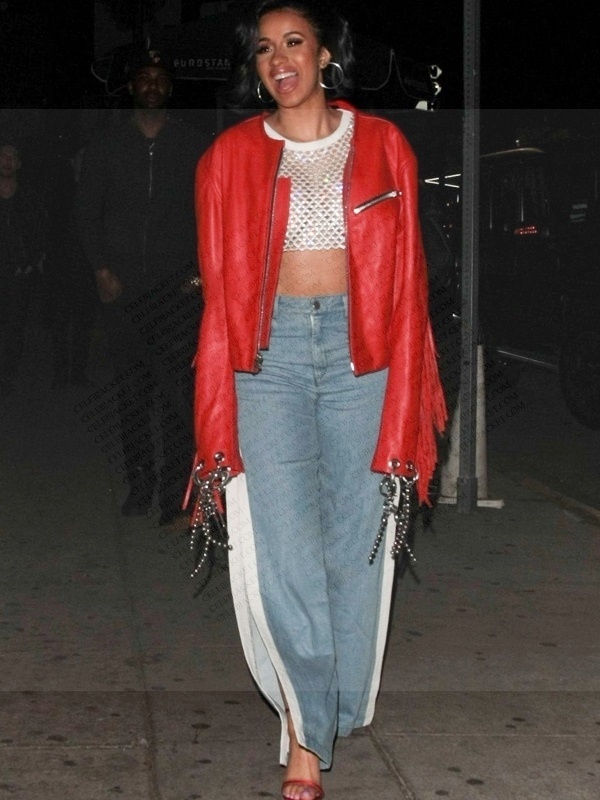 American Rapper Singer Cardi B Red Leather Jacket